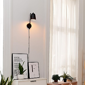 Globe Electric 65000049 1-Light Plug-in or Hardwire Wall Sconce, Matte Black, Pivoting Shade, Black Braided Fabric Designer Cord, E26 Base Socket, Home Décor, Wall Lighting, Home Improvement