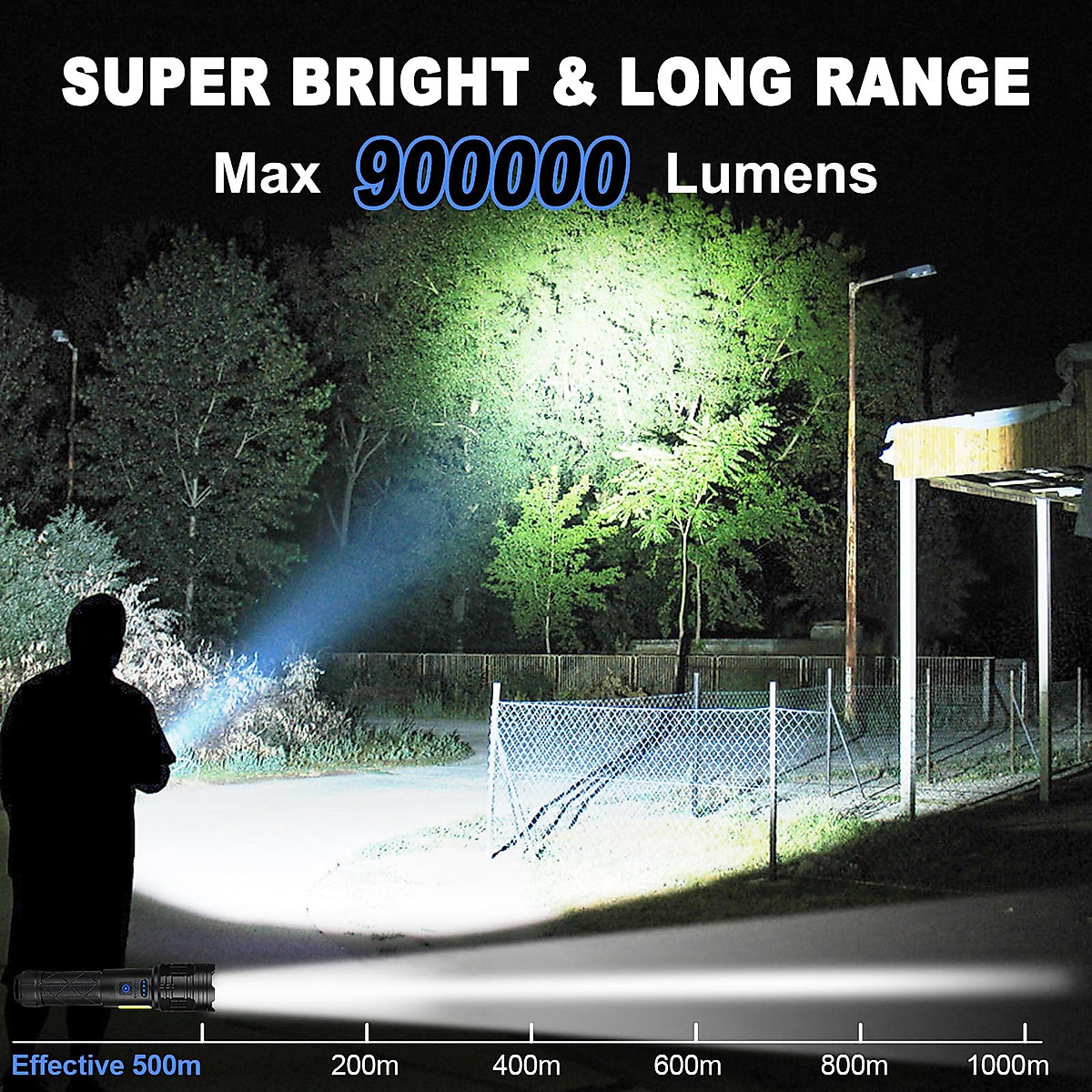 Kmivo Rechargeable LED Flashlights High Lumens 2 Pack, 900000 Lumen Super Bright Flashlight with USB Cable, 7 Modes Powerful Flashlight Waterproof Flash Light for Home Emergencies Camping