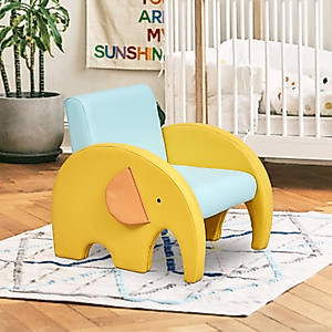 Kinsuite Elephant Toddler Armchair - Kids Single Couch Kids Accent Chair with Cute Design for Play Room Nursery Reading Resting Birthday Gift for 3-5 Years Old Boys & Girls, Blue & Yellow