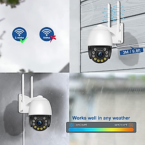 Security Camera Outdoor Wired with Night Vision Color, 360 WiFi Cameras for Home Security, Waterproof Video Surveillance Cameras, Motion Detection, Auto Tracking & Alarm, Fee Phone App and PC Software