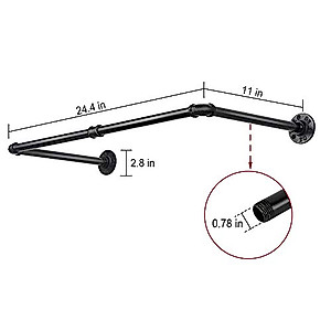 Industrial Iron Pipe Clothing Garment Rack 24.5 Inches Heavy Duty Multi-Purpose Clothing Hanging Rack Wall Mounted Clothes Rod for Closet, Laundry Room, Balcony, Black