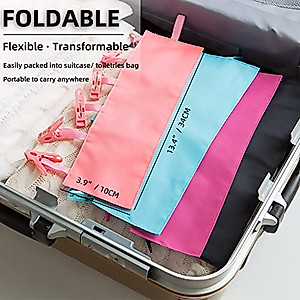 Pansyling 4PCS Foldable Travel Hanger Cloth Hanger Bathroom Towel Rack Clothespin Easy-to-Pack Laundry Clips Clothesline Portable Drying Hanger with 6 Clips for Socks Towels Underwear, Blue