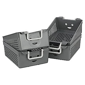 Jandson Plastic Stacking Baskets with Handle, Grey Basket, 4 Packs