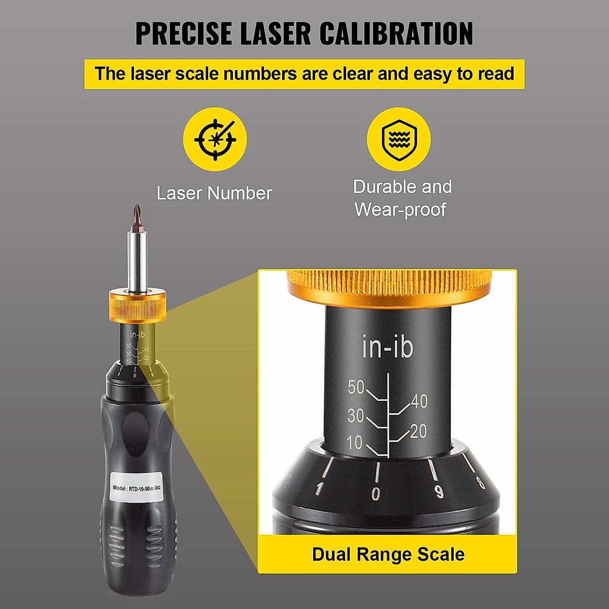 VEVOR Torque Screwdriver, 1/4" Drive Screwdriver Torque Wrench, Torque Screwdriver Electrician 10-50 in/lbs Torque Range Accurate to ±5%, 1/4 to 1/2 Conversion Head with Bits & Case
