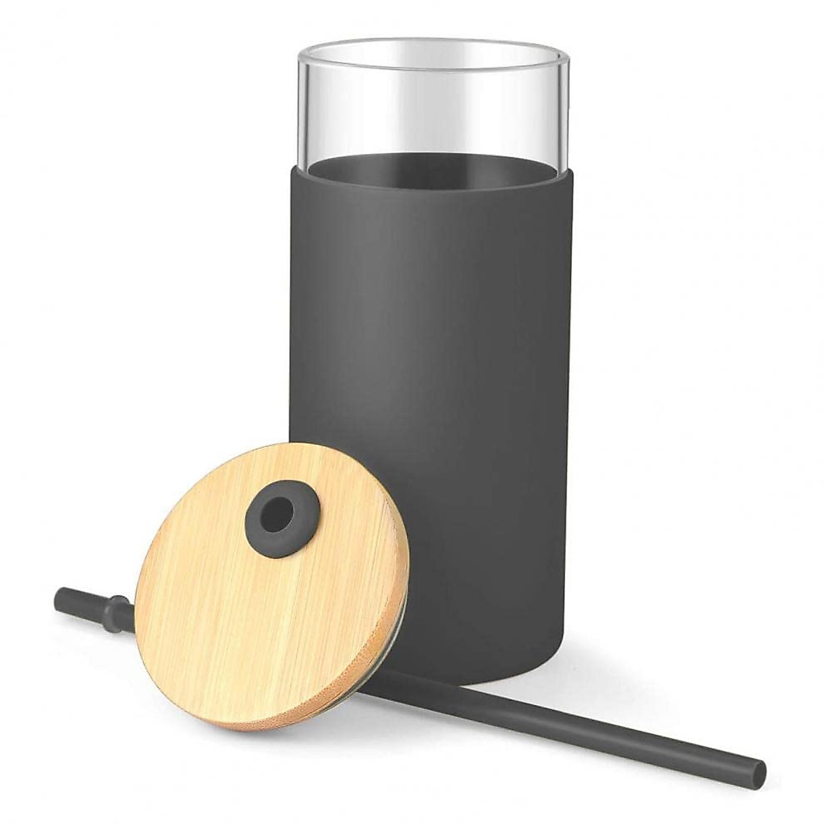 Aster Home Collection 20oz Glass Tumbler with Straw (Charcoal Grey)