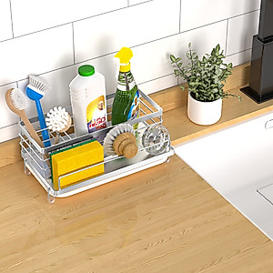 Cisily Sponge Holder, Caddy Organizer, Sink Accessories with Drip Tray, Rustproof and Non-slip, Kitchen Essentials for New Home