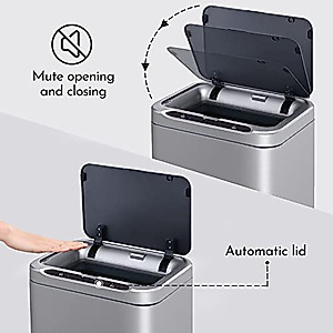 Stainless Steel Office Trash Can - ELPHECO -6.6 Gallon Motion Sensor Garbage Bin Rectangular Automatic Touch Free Waste Bin for Hotel and Living Room