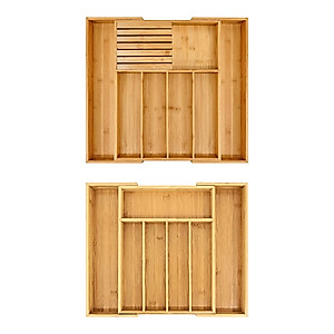 Bamboo Silverware Tray for Drawer, Expandable Utensils Drawer Organizer, Cutlery Dividers, 5-7 Compartments