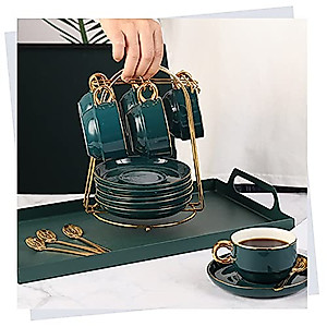 YY YEARCHY Coffee Mug Holder, Espresso Cups Holder Cup Drying Rack Cups Drainer Stand Metal Mug Tree Cups Organizer with 6 Hook Hangers for Kitchen Counter and Tea Party(Gold)