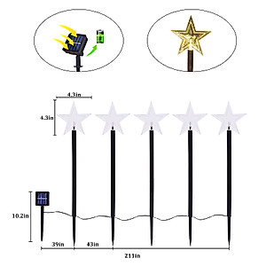 Solar Christmas Lights Outdoor, Energy Saving Waterproof Solar Powered Stake Lights, 2 Lighting Modes Christmas Decorations for 4th of July Home, Pathway, Garden, Walkway, Yard, Lawn, Patio (5 Stars)