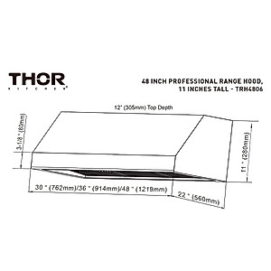 THOR Kitchen Professional Under-Cabinet 48-Inch Range Hood, Ducted/Ductless Convertible in Stainless Steel - Model TRH4806