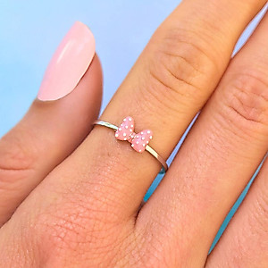 Pura Vida Silver Disney Minnie Mouse Bow Enamel Ring - Brass Base Band, Rhodium Plating - Size 7
