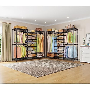 VIPEK S3 Heavy Duty Garment Rack Free Standing Clothes Rack Closet Storage Organizer Large Wardrobe with 6-Tier Shoe Rack, Hanging Rod, Adjustable Shelf, 68.9" L x 15.7" W x 76.4" H, Black