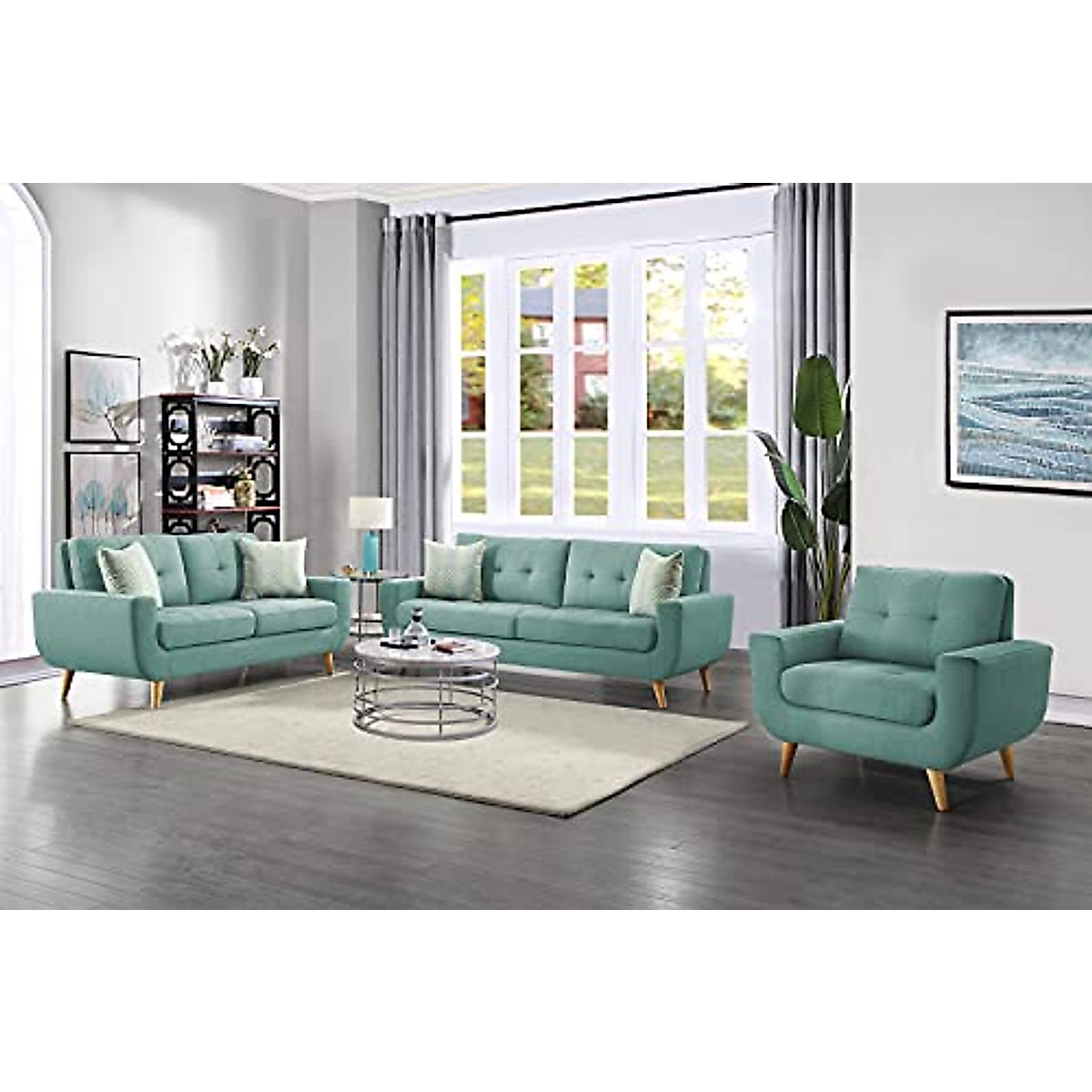 Lexicon Mckinley Tufted Fabric Loveseat with 2 Pillows, 67.5" W, Teal
