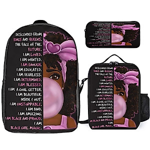JYSDZSE African Girls Cute Backpacks - 17 Inch Set School Bag/Crossbody/Pen Bag Three-Piece Backpack for Men and Women