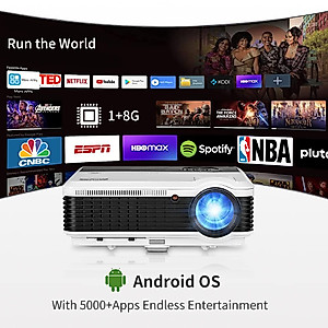 Smart Projector with WiFi & Bluetooth, 200" Indoor Outdoor Movie Projector with Wireless Phone Mirroring & HiFi Speaker, 8000LM Full HD 1080P Home Theater Projector for TV Stick Laptop DVD HDMI USB AV
