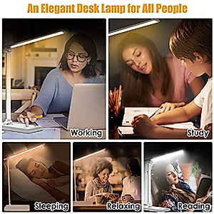 Lapeort LED Desk Lamp, Eye-Caring Dimmable Table Lamps, Portable Office Lamp with USB Charging Port, 5 Lighting Modes, Timer Function, Touch Sensitive Control for Reading, Study, Working