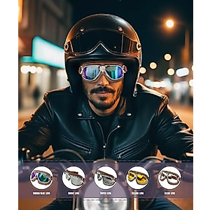 CRG Sports Motorcycle Goggle Aviator Pilot Style Cruiser Scooter Motocross Goggles for Men, Women, Adults