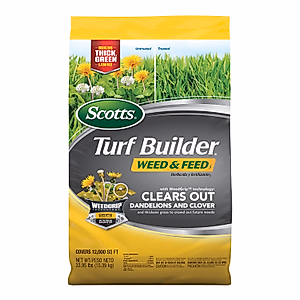 Scotts Turf Builder Weed & Feed5, Weed Killer and Lawn Fertilizer, Controls Dandelion Clover and More, 12,000 sq. ft, 33.95 lbs.