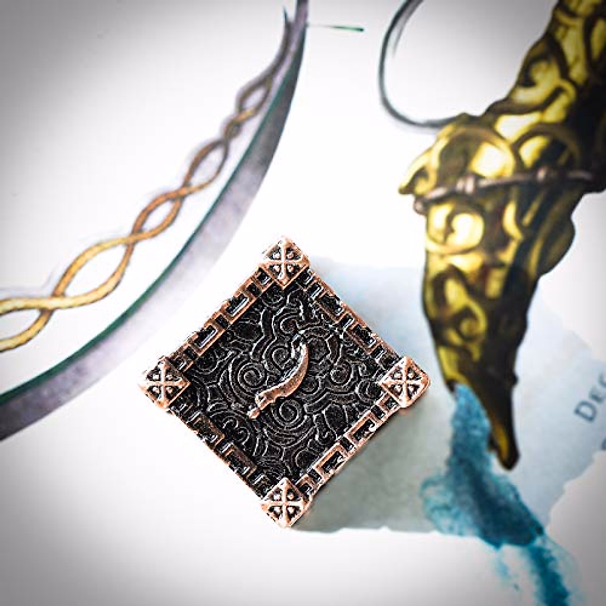 Cusdie Metal Dice with Metal Box, 7 PCs DND Metal Dice, Dagger Design Polyhedral Dice Set, for Role Playing Game D&D Dice MTG Pathfinder (Ancient Copper)