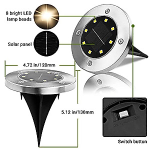 Dr. Prepare Upgraded Solar Ground Lights, 8 Packs 8 LED Solar Garden Lights Outdoor Waterproof Bright in Solar Disk Lights for Pathway Yard Walkway Patio (Warm)