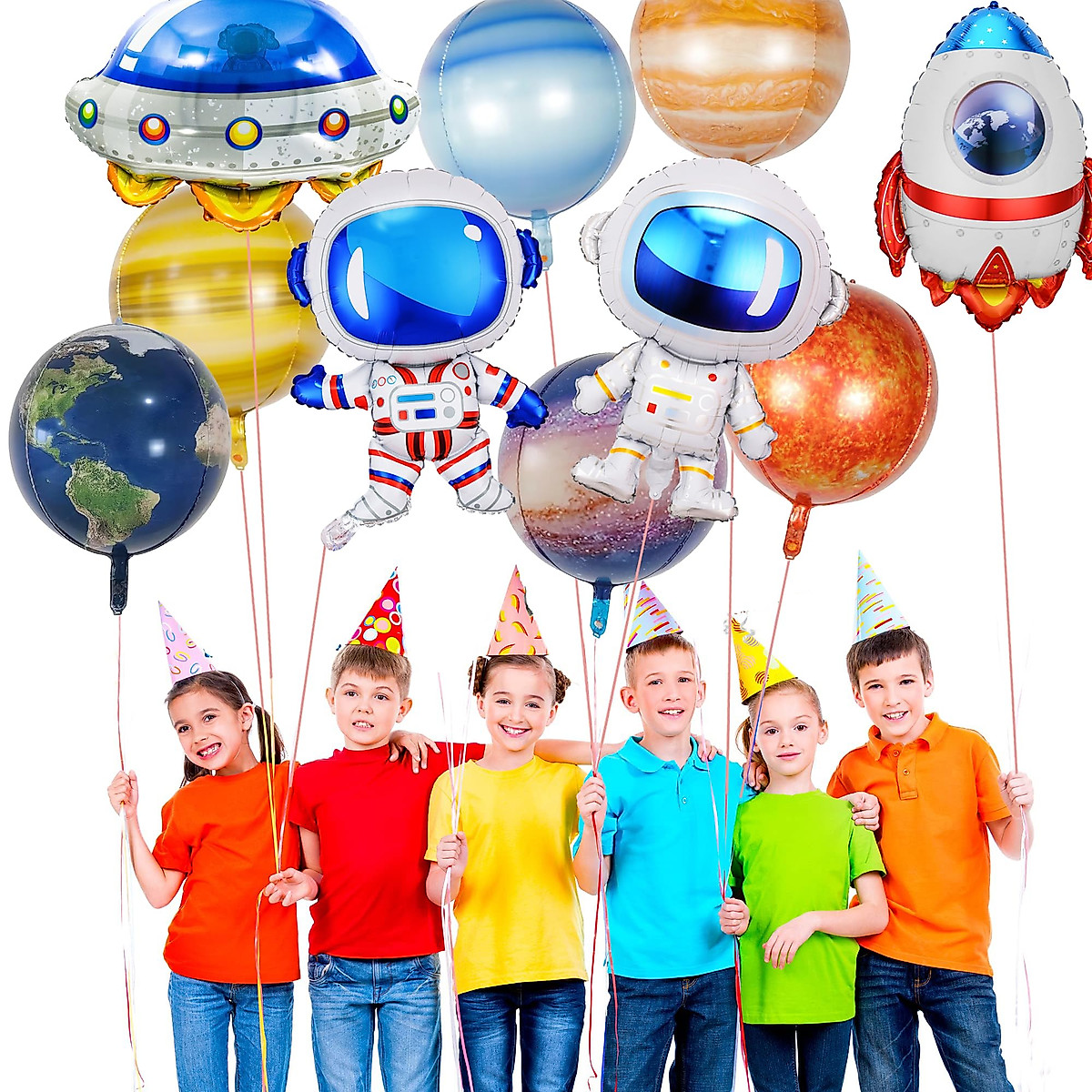 16 Pieces Galaxy Space Balloons - Large Outer Space Themed Balloon Rocket Spaceship Astronaut Galaxy Planet Inflatable Balloons for Kids Space Birthday Party Supplies Baby Shower Decorations