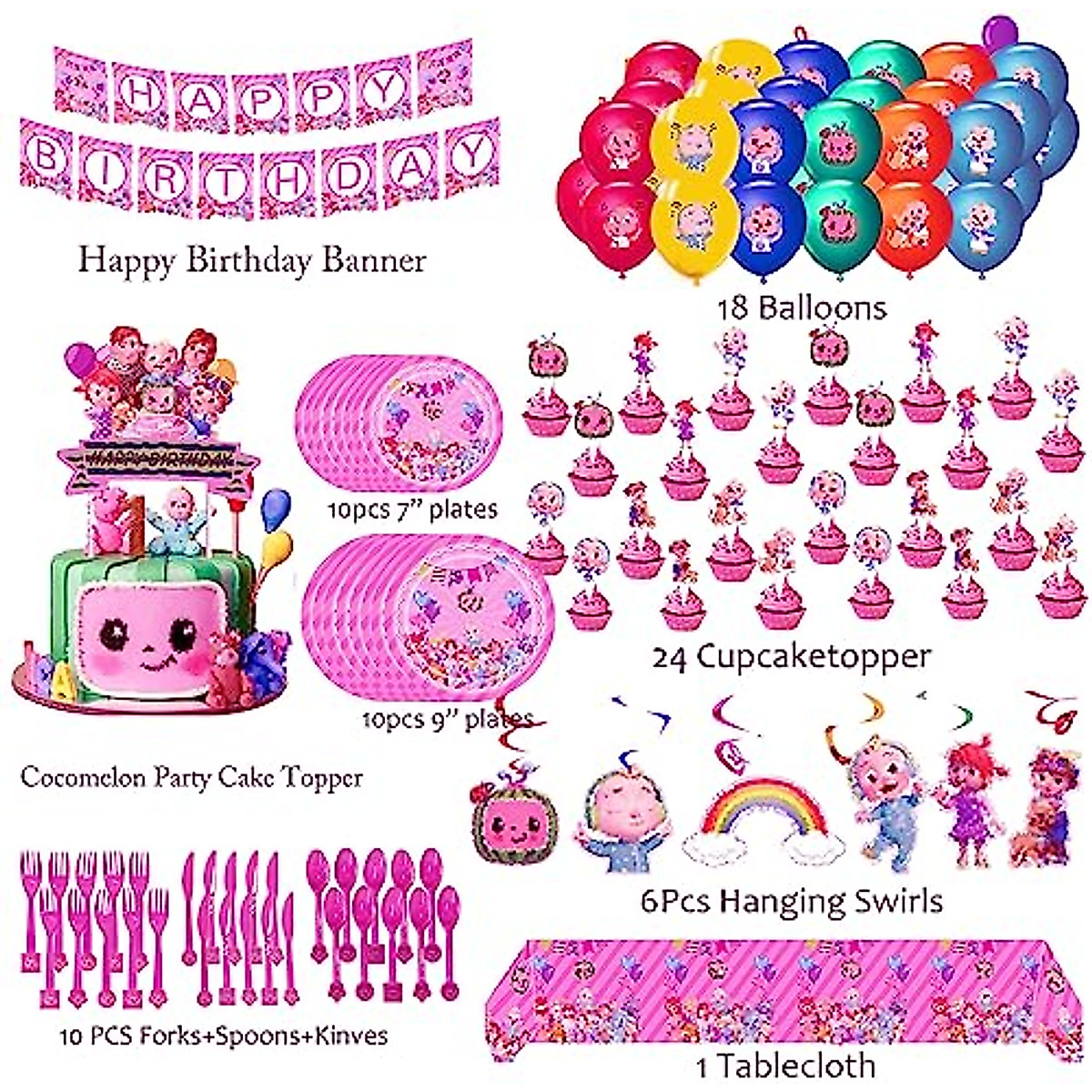 Alphabet Song Cartoon Party Supplies Decorations for child, Birthday Party Decorations Include Stickers, Plates, Napkins, Tablecloth, Forks, Knife and Spoons for Boys Girls