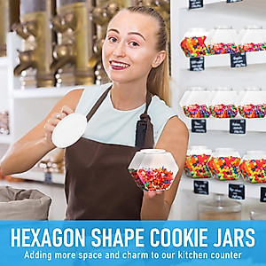 Uiifan 1 Piece Hexagonal Plastic Candy Jar with Lid Cookie Jar Clear Hexagonal Candy Containers for Snacks, Cookies, Dog Food, Craft and Sewing Supplies, Coffee Pod, Laundry Pod (29 oz)