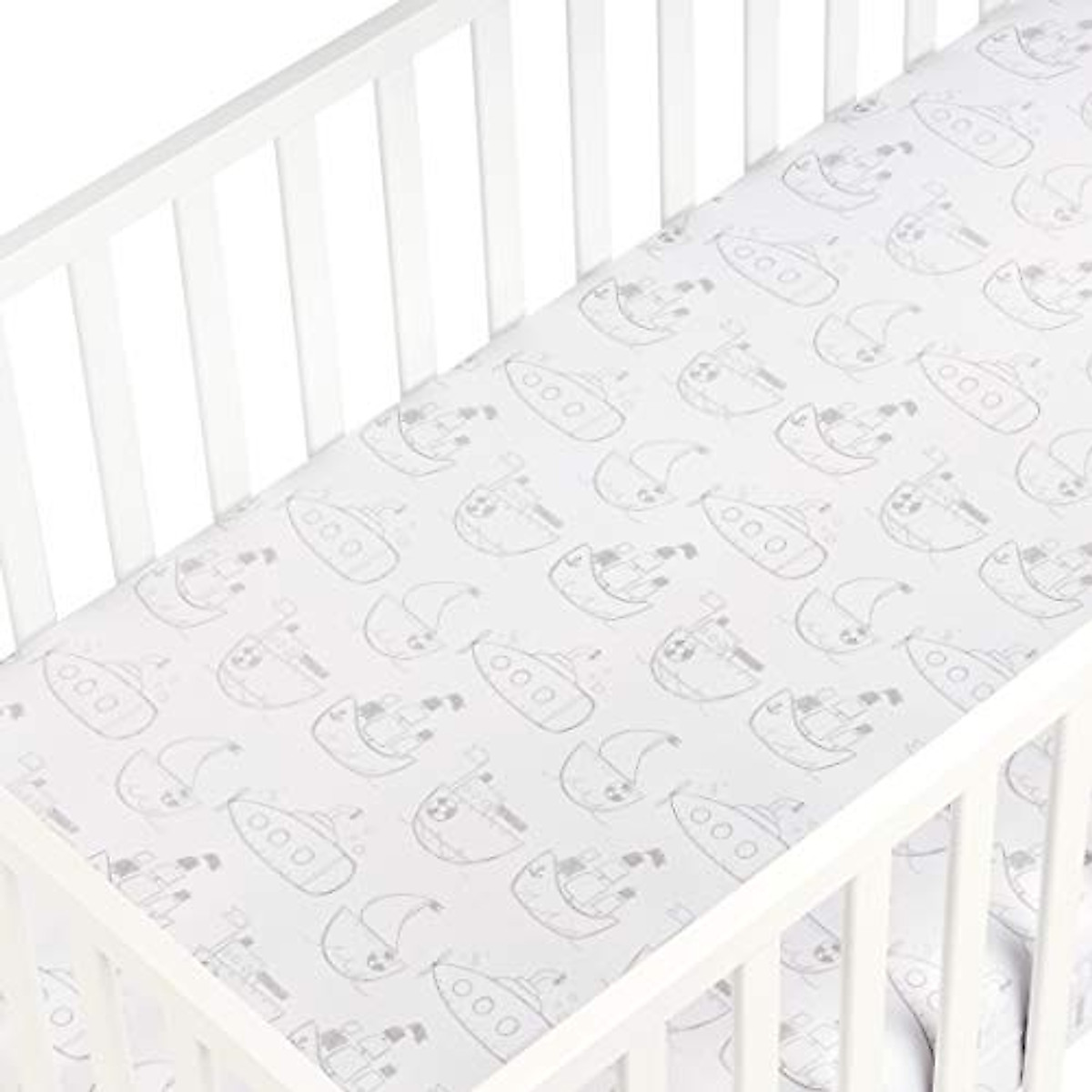 Andi Mae Crib Sheet - Grey Boats -100% Jersey Cotton - Fits Standard Crib or Toddler Mattresses