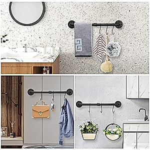 NearMoon Industrial Pipe Towel Bar, Heavy Duty Bathroom Hardware Towel Bar Accessory, Wall Mounted DIY Rustic Iron Bathroom Towel Rack Holder (18 Inch, Black)