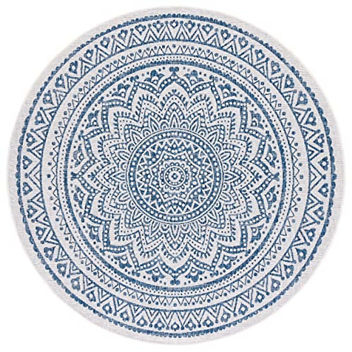 SAFAVIEH Courtyard Collection 4' Round Ivory/Navy CY8734 Boho Mandala Indoor/ Outdoor Easy -Cleaning Patio Backyard Mudroom Area -Rug