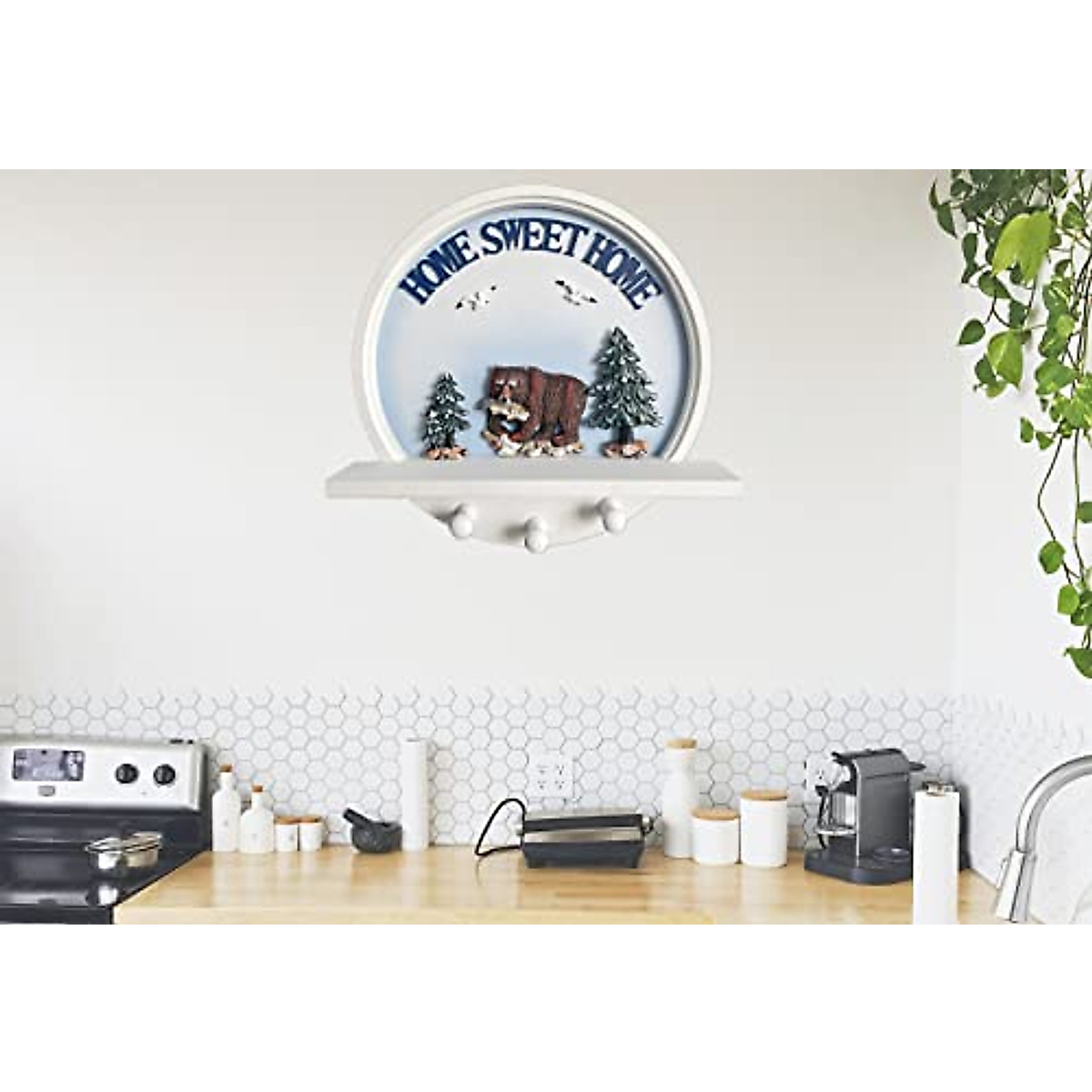 Konjouror 3D Bear Wall Decor with Hooks, Wooden Wall Plaque with Bear and Pine Trees, Sweet Home Wall Sign, Adventure Woodland Theme Wall Decor, Decorative Hooks, Kids Coat Rack