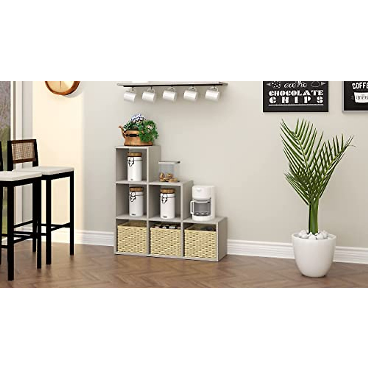 Letmobel Stair-Step 6 Cube Organizer | Book Shelf Organizer Cube Storage Shelf | DIY Cubical Storage Organizer | Shelf Organizer for Bedroom Living Room Office | Grey Cube Shelf for Home Offices