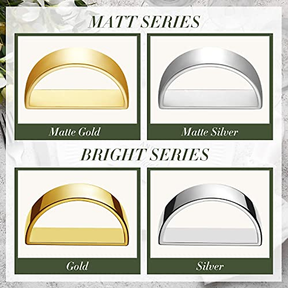 Stainless Steel Napkin Rings Metal Napkin Ring Holders Modern Ring Holder Serviette Buckles Metallic Adornment for Table Settings Kitchen Dinner Party Wedding (Matte Gold Semicircle, 10 Pcs)