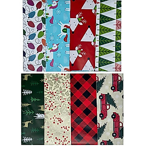 Plum Designs Flat Christmas Wrapping Paper Sheets| Bulk Pack| 8 Designs| 48 Sheets| 20in X 30in a sheet| Assorted Designs