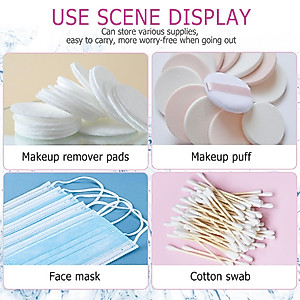 3 pieces Portable Travel Cotton Pad Holder,Bathroom Vanity Countertop Storage Organizer,Cotton Ball Holder Dispenser,Cosmetic Sponge Storage Box for Cotton Rounds, Swabs, Floss(3 x Transparent)