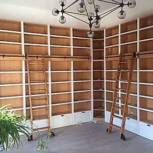 Sliding Library Ladder Hardware (No Ladder) Sliding Hardware Rustic Black Rolling Library Track (No Ladder) Kit, with Floor Roller Wheels, Sliding Barn Door Kit 3.3ft-20ft, Round Tube Mobile Ladder Tr
