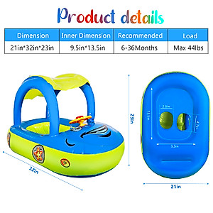 Baby Pool Float with UPF 50+ Canopy,Car Shaped Babies Swim Float Boat for Toddler Infant Swim Ring Pool Spring Floaties Summer Beach Outdoor Play