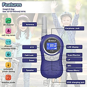 Walkie Talkies for Kids, QNIGLO 2KM Rechargeable Walkie Talkies for Kids 3-12 Years Old, Perfect Christmas Birthday Gifts Toys Kids Walkie Talkies 2 Pack for Outdoor Camping, Walking, Hiking