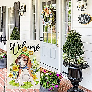 CROWNED BEAUTY Spring Dog Garden Flag Beagle Floral 12x18 Inch Double Sided for Outside Welcome Burlap Small Yard Holiday Decoration CF756-12