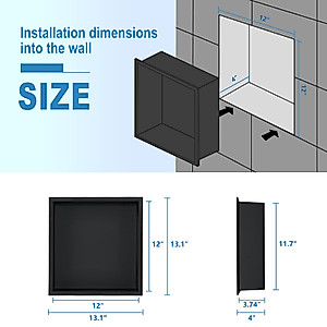 ZBOCAI Shower Niche 12"×12", Stainless Steel Shower Niche No Tile Needed for Bathroom Storage, Waterproof Recessed Niche for Shower Wall, Easy to Clean (Black)