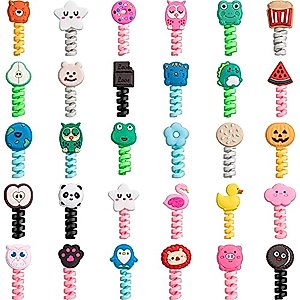 32 Pieces Colorful Cartoon Charger Cable Protectors USB Charger Cable Saver Silicone Animal Cable Buddies Flexible Cable Wire Protectors for Most Cellphone Data Lines (Cute Style,2 x 3 cm)
