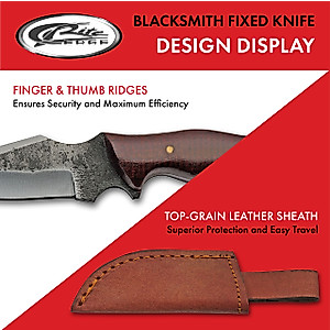 Sczo Supplies 6.25" Fixed Blade Full-Tang Carbon Steel Blacksmith Style Outdoor Hunting/Skinning Knife with Sheath, Brown