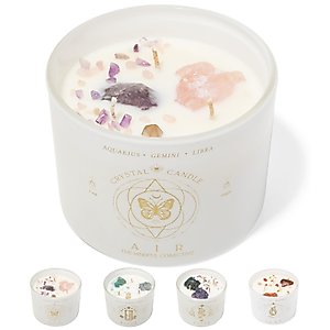 Healing Crystal Candle, 12oz - 3 wick Aquarius, Gemini, Libra Zodiac Candles with Crystals Inside. Zodiac Gifts for Women, Real Crystals and Healing Stones Manifestation Candle, Meditation Candle