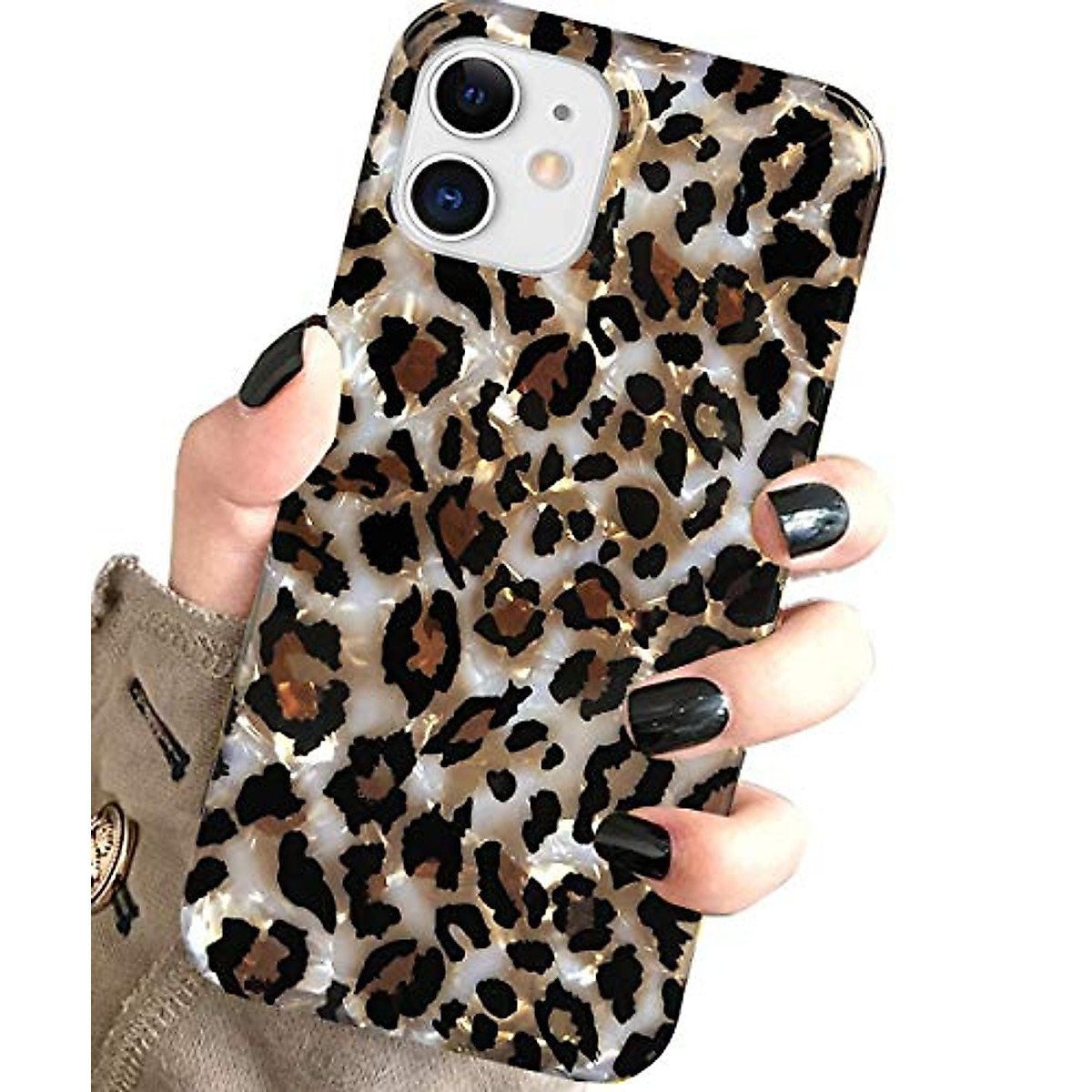 J.west Case Compatible with iPhone 12/12 Pro 6.1-inch, Luxury Sparkle Translucent Clear Leopard Cheetah Print Pearly Design Soft Silicone Slim TPU Protective Phone Case Cover for Girls Women (Bling)