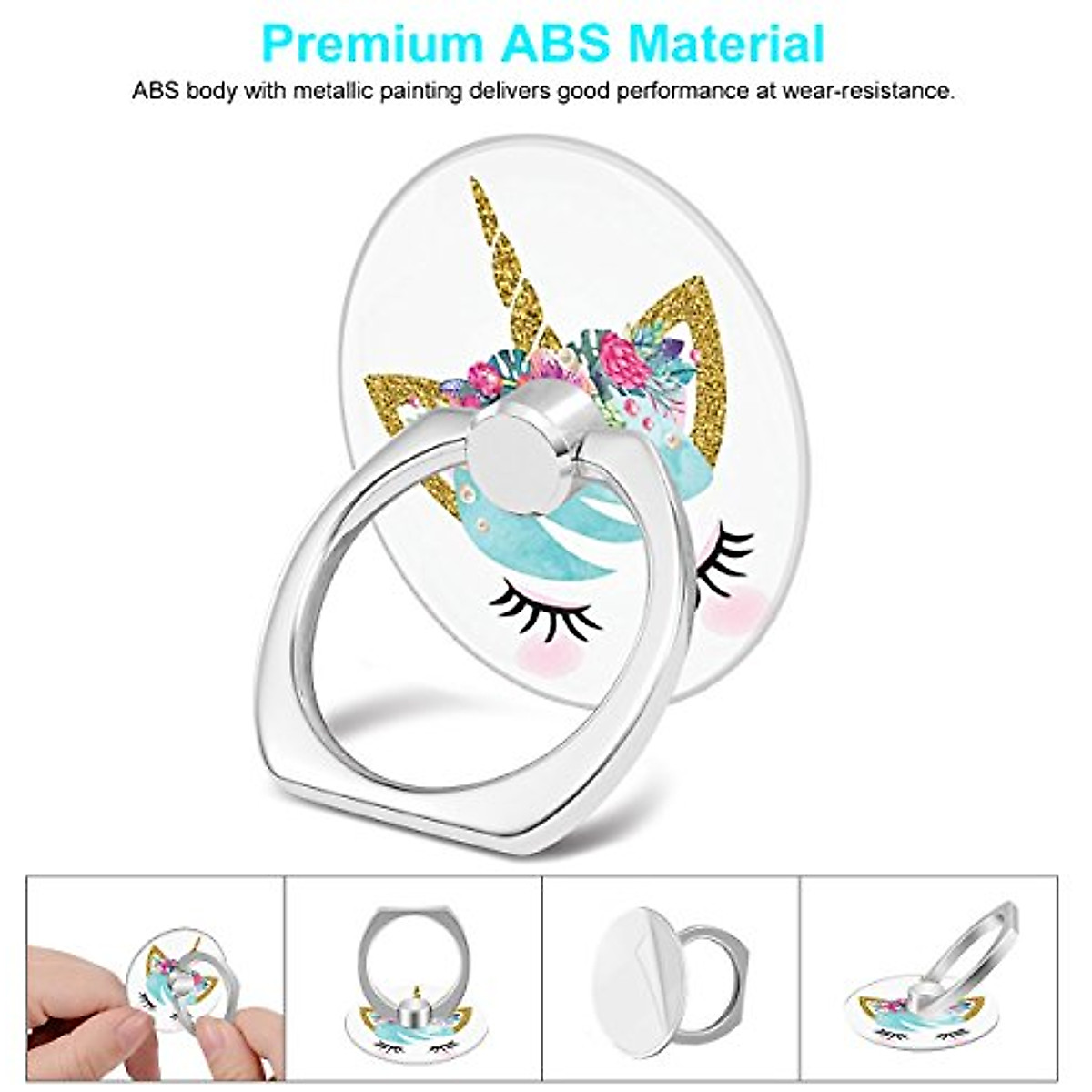 Cell Phone Ring Holder, 3-Pack 360 Degree Rotation Universal Pop Grip Stand Anti- Drop Finger Holder for Smartphone and Tablets - Cute Unicorn