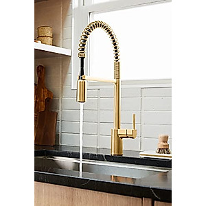 Moen Align Brushed Gold One Handle Spring Pulldown Kitchen Faucet, Farmhouse Style High-Arc Kitchen Sink Faucet with Power Boost for a Faster Clean, 5923SRS