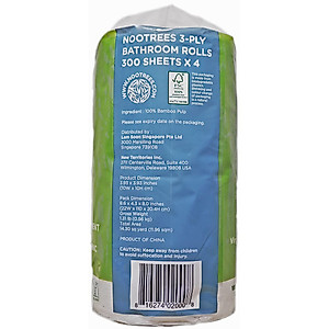NooTrees Bamboo Toilet Tissue, Tree Free, Biodegradable, Sustainable, Renewable and FSC Certified 3-ply Toilet Paper 300 Sheets, 4 Rolls, 1-Pack