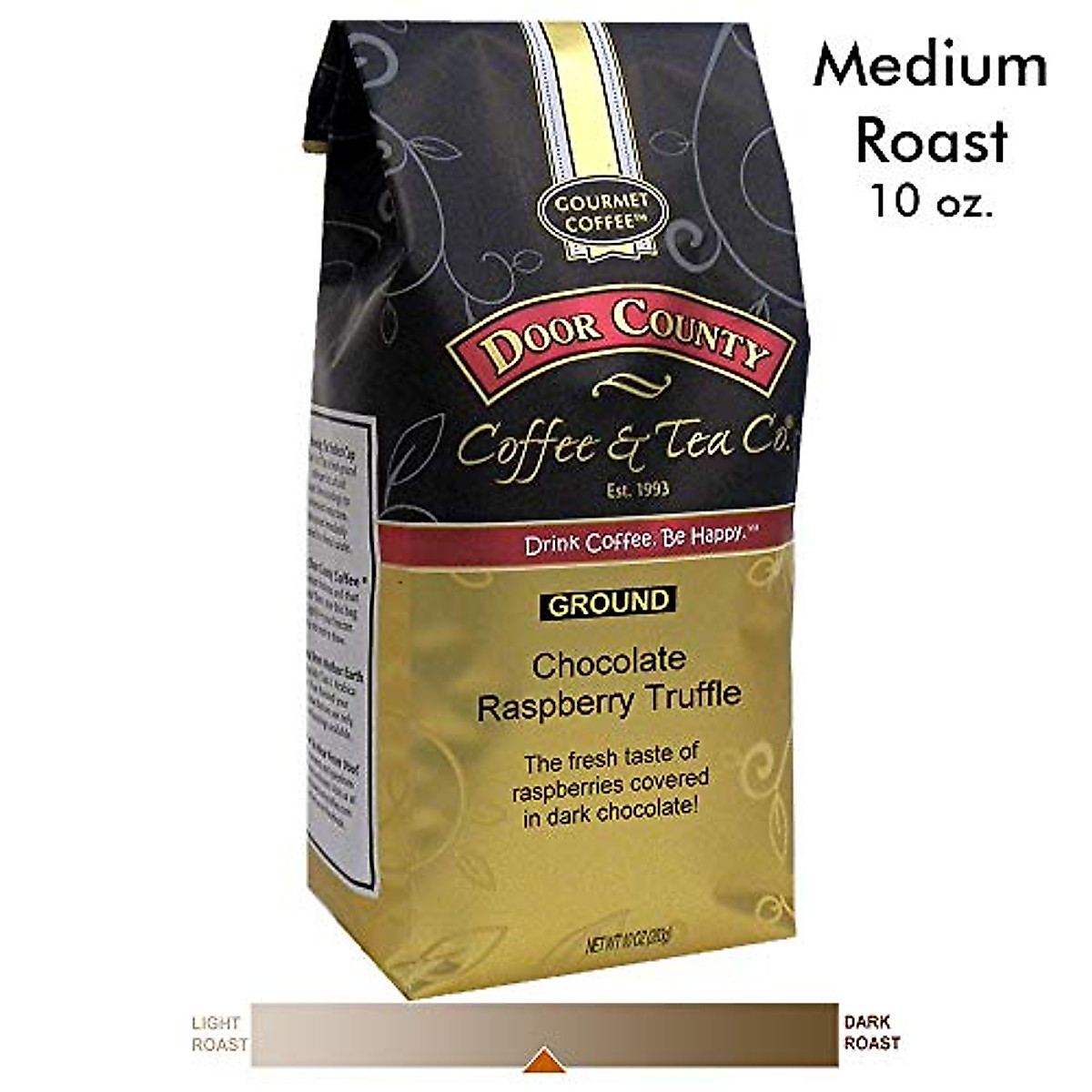 Door County Coffee - Chocolate Raspberry Truffle, Chocolate Raspberry Truffle Flavored Ground Coffee - Medium Roast, 10 oz Bag