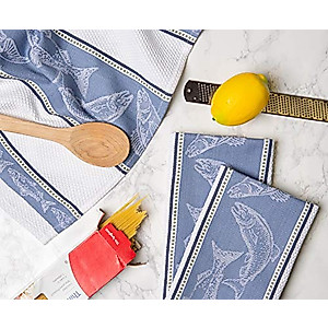 DII Cotton Jacquard Dish Towels, 18x28 Set of 3, Decorative Oversized Kitchen Towels, Perfect Home and Kitchen Gift - Fish